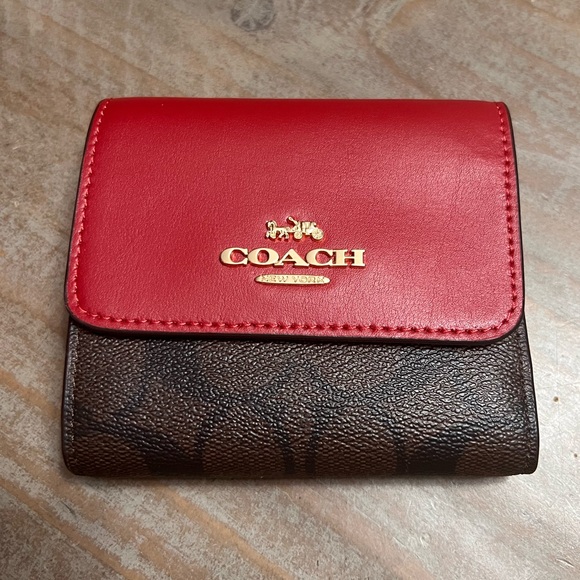 Coach | Bags | Coach Wallet Red And Brown Signature Leather Nwt | Poshmark